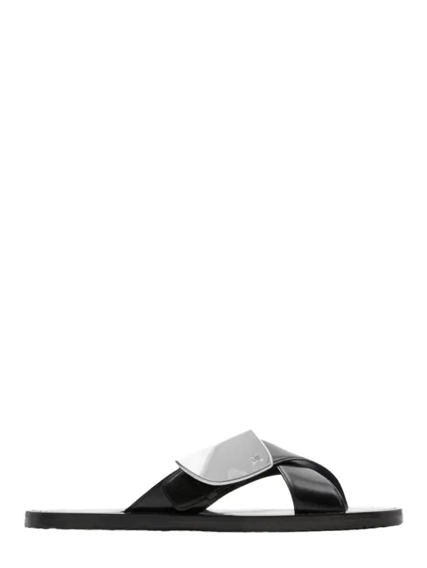 Burberry Strip Shield Leather Slides - Black