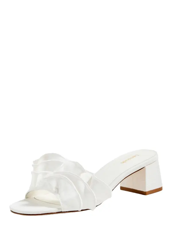 Larroude Brigette Ruffle Mules - White
