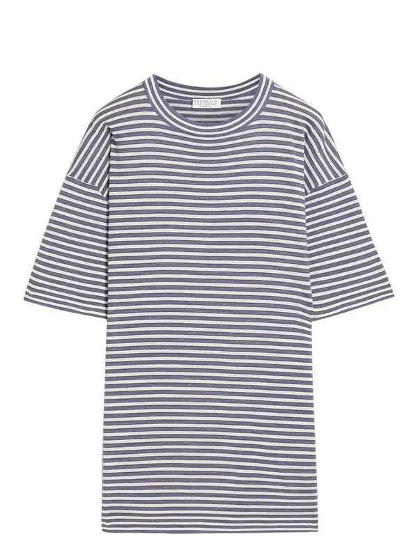 Brunello Cucinelli Bead-embellished Striped Top - Slate Blue
