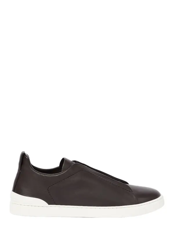 Zegna Triple Stitch Leather Sneakers - Brown