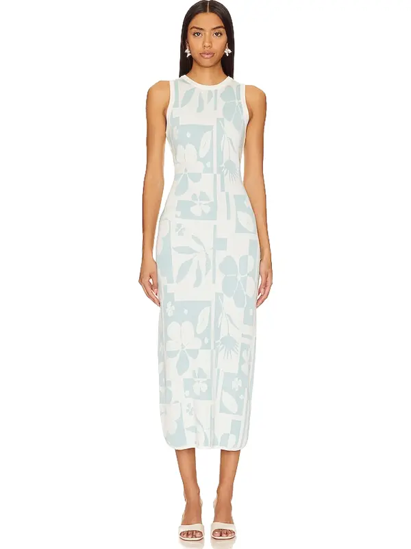 Minkpink Lacy Midi Dress - White & Blue Floral