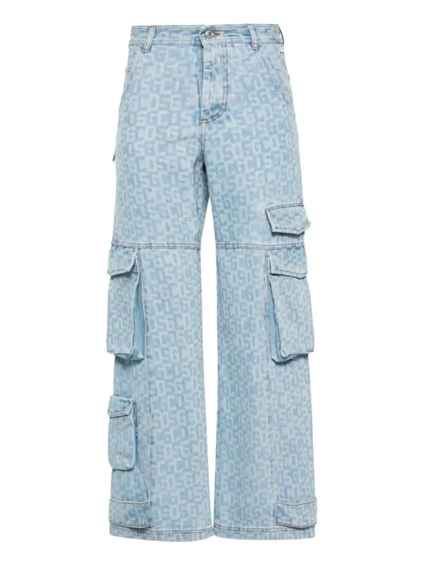 Gcds Logo-print Cargo Jeans - Blue