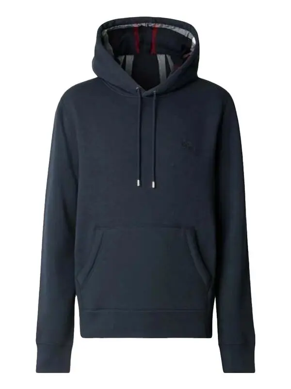 Burberry Embroidered Ekd Cotton Blend Hoodie - Navy Blue