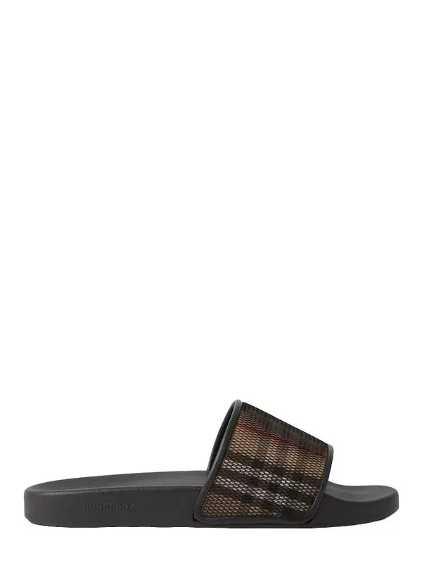Burberry Check Cotton Mesh Slides - Black/beige/red