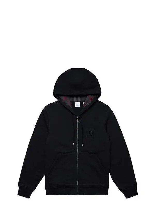 Burberry Letter Graphic Cotton Blend Zip Hoodie - Black