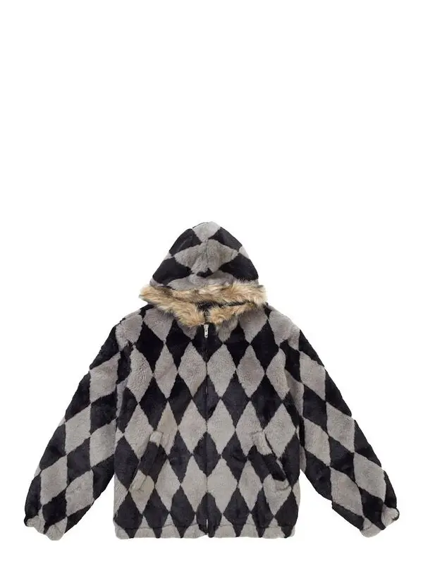 Supreme Diamond Faux Fur Jacket - Grey