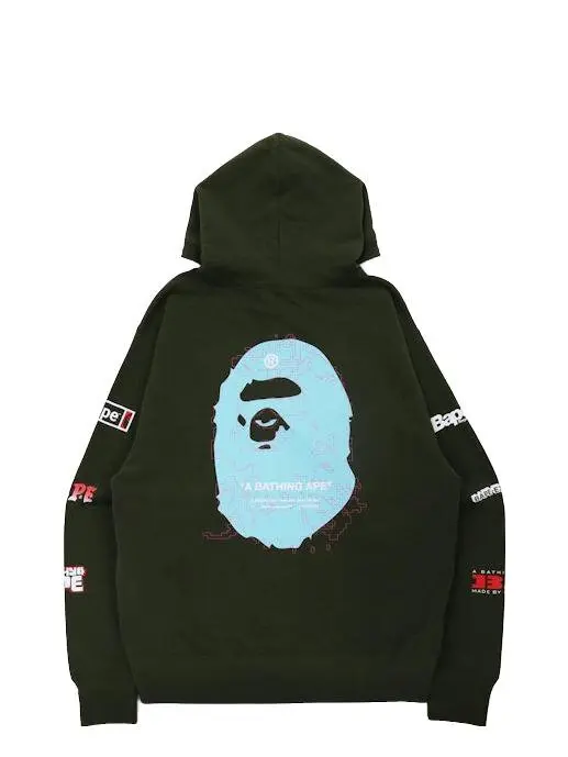 BAPE Big Ape Head Digital Mosaic Relaxed Fit Full Zip Hoodie - Olivedrab Green