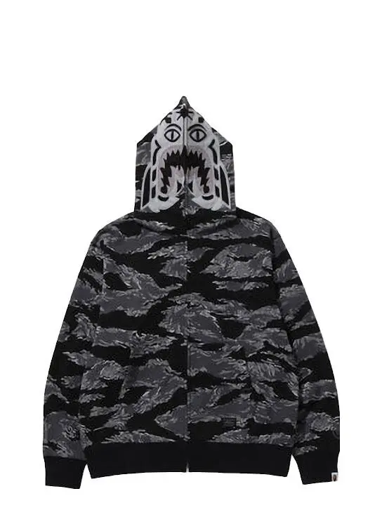 BAPE Tiger Camo Relaxed Fit Full Zip Hoodie - Black