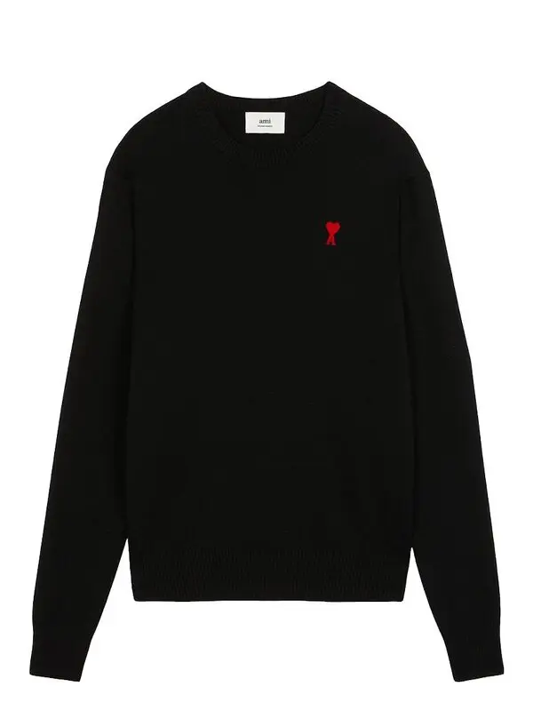 Ami De Coeur Merino Wool Crewneck Sweater - Black/red