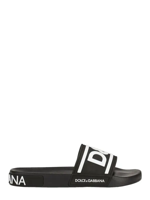 Dolce & Gabbana Beachwear Sliders With Double Dg Logo - Black/white