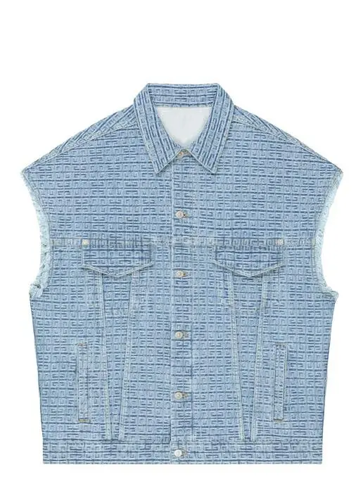 Givenchy 4g Denim Oversized Sleeveless Jacket - Light Blue