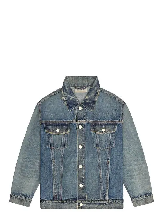 Fear Of God Essentials Denim Trucker Jacket - Distressed Indigo