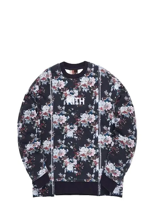 Kith Floral Panel Crewneck Sweatshirt - Navy Blue