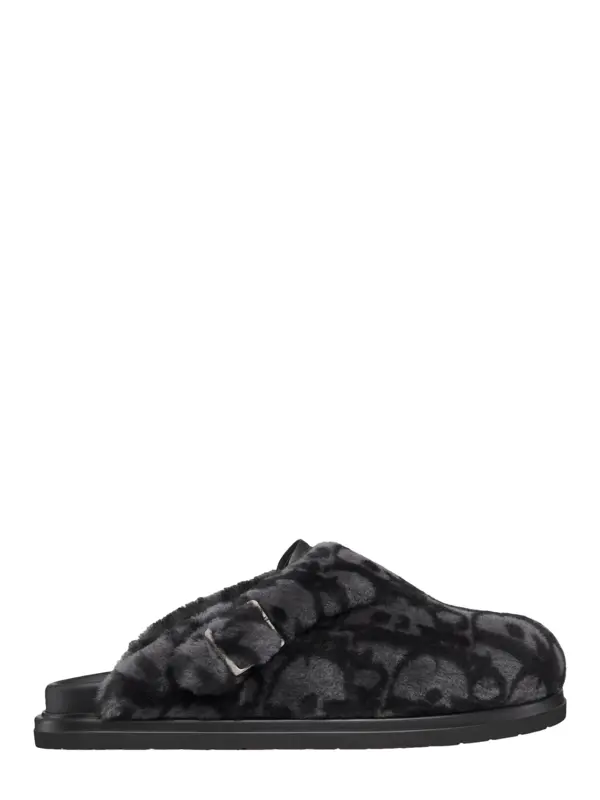 Dior Aqua Oblique Shearling Mules - Gray Dior Oblique Shearling