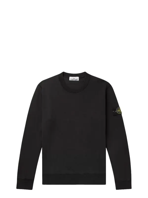 Stone Island Logo Appliquéd Mélange Cotton Jersey Sweatshirt - Black