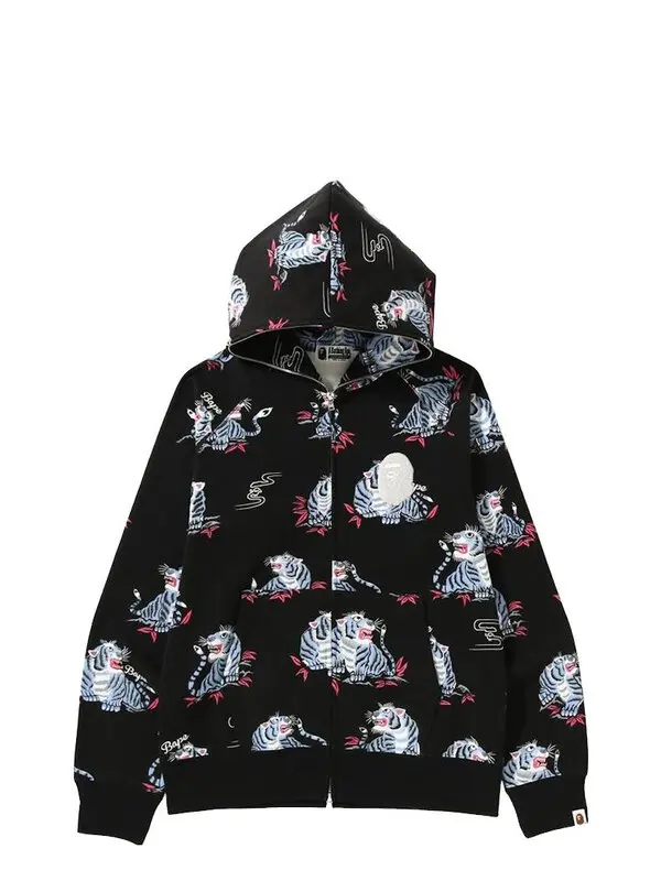 BAPE Tiger Pattern Full Zip Hoodie - Black