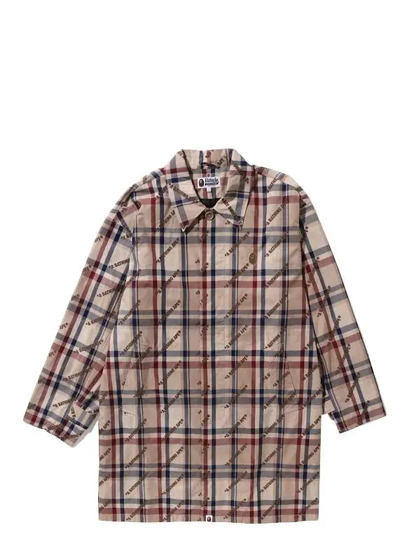 BAPE A Bathing Ape Logo Check Pattern Long Coat - Beige