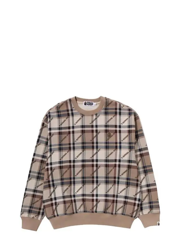 BAPE A Bathing Ape Logo Check Sweatshirt - Beige