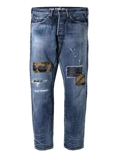 BAPE 1999 Type02 1st Camo Patch Damaged Denim Pants - Indigo