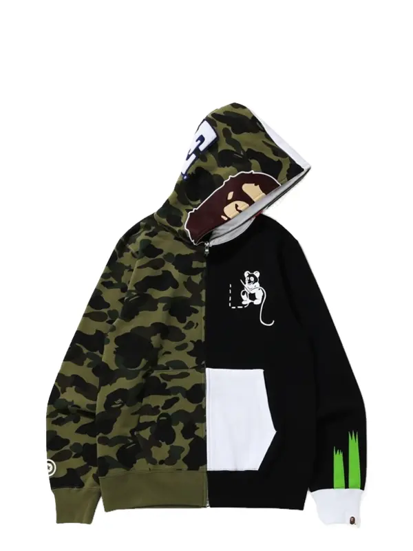BAPE 1st Camo Ape Panda Half Zip Hoodie - Green