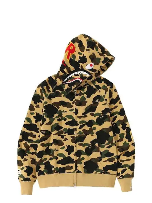 BAPE 1st Camo Ponr Shark Full Zip Hoodie - Yellow