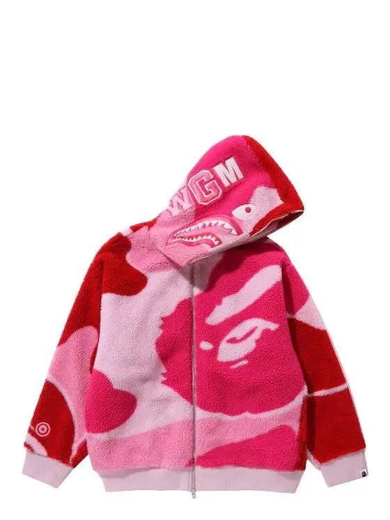 BAPE Mega Abc Camo Shark Boa Zip Up Hoodie - Pink