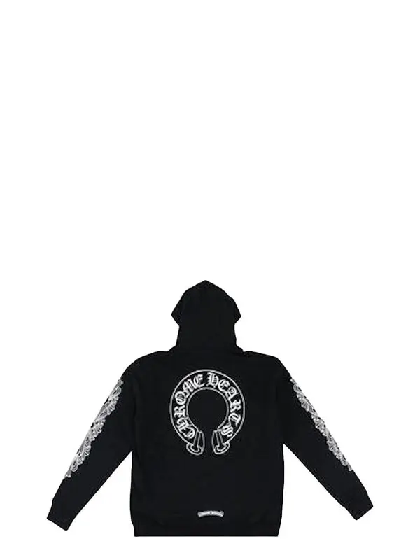 Chrome Hearts Horseshoe Floral Cross Sleeve Zip Up Hoodie - Black/white