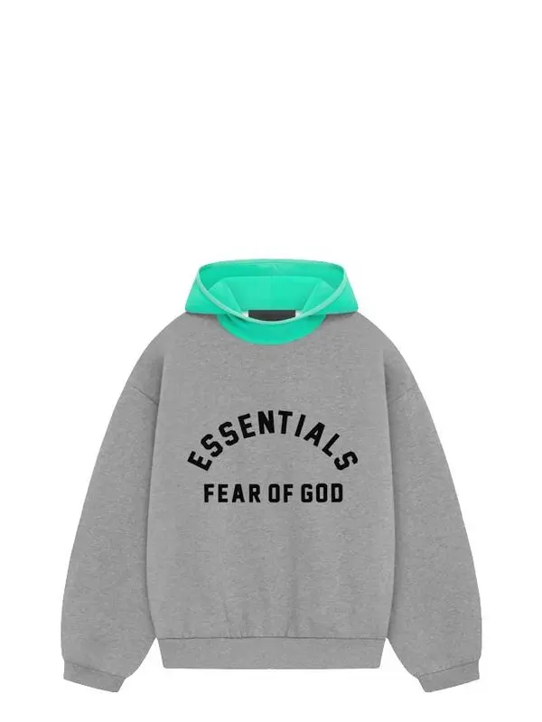 Fear Of God Essentials Nylon Fleece Hoodie - Dark Heather Oatmeal/mint Leaf
