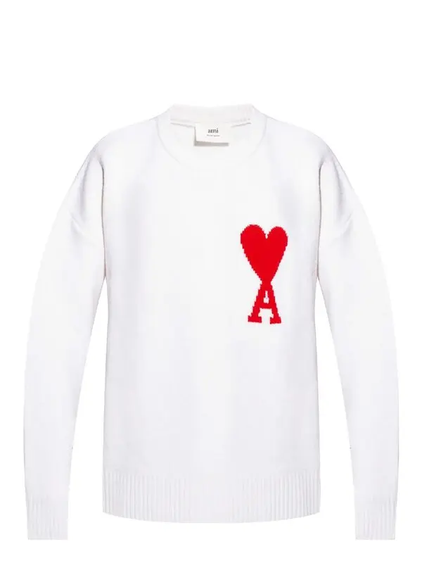 Ami De Coeur Merino Wool Oversized Crewneck - White/red