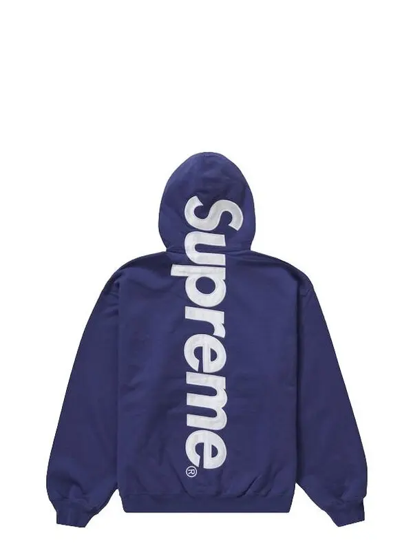 Supreme Satin Appliqué Hooded Sweatshirt - Washed Navy Blue
