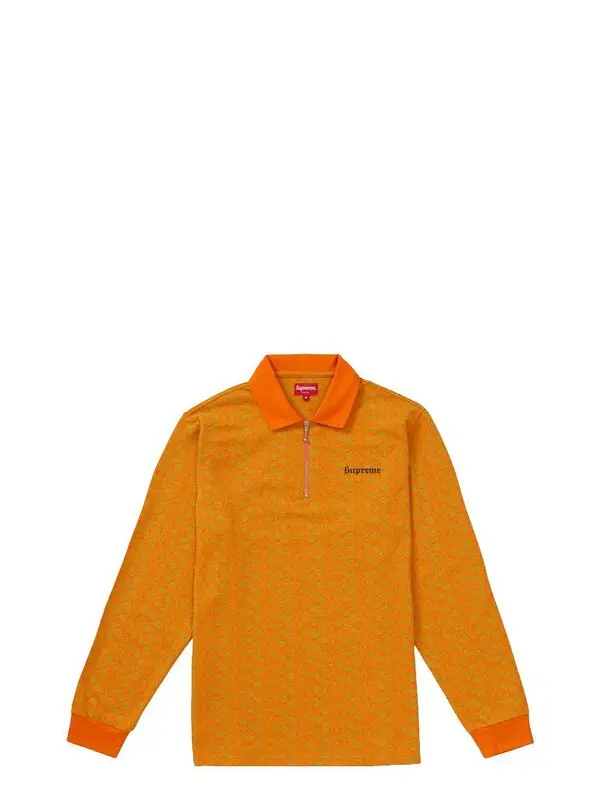 Supreme Floral Jacquard Zip Long Sleeve Polo Shirt - Gold