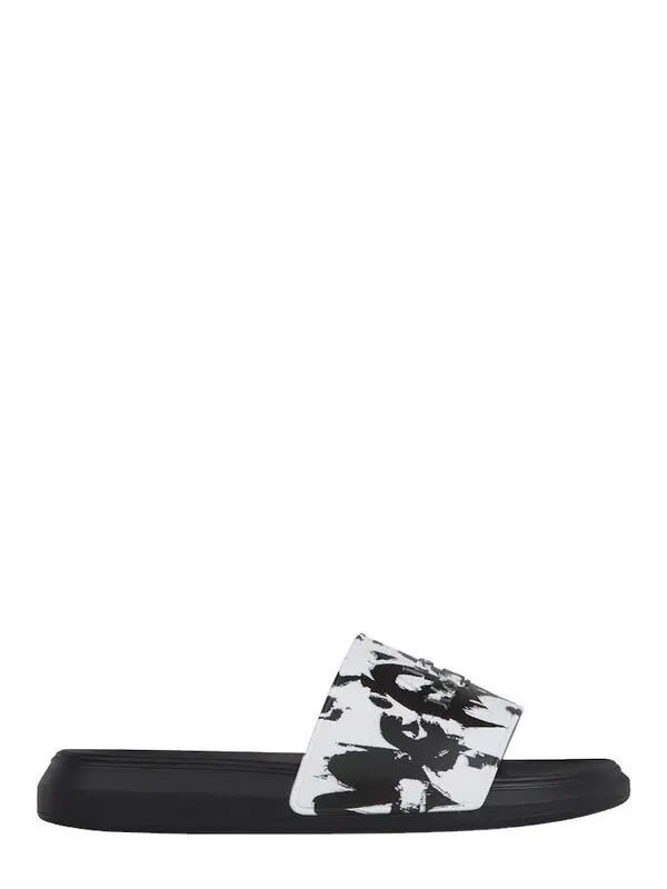 Alexander McQueen Graffiti Logo Pool Slides - White/black