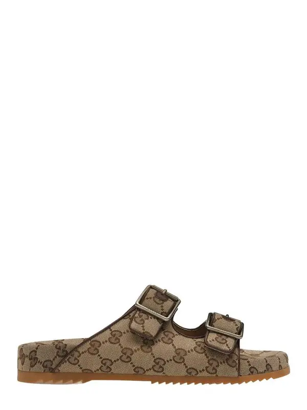 Gucci Strap Slide Sandal - Original Gg Canvas/beige/ebony