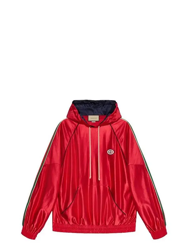 Gucci Shiny Jersey Hooded Sweatshirt With Web - Bright Red
