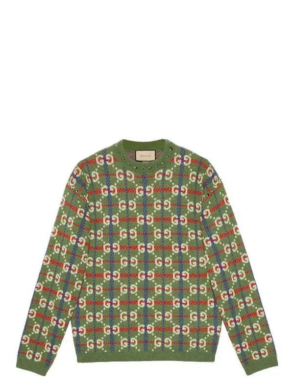 Gucci Gg Check Knit Wool Sweater - Green/blue/white