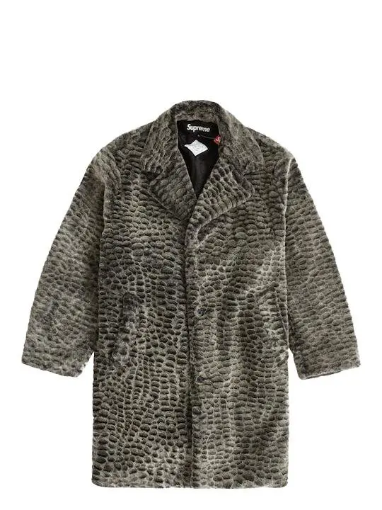 Supreme Croc Faux Fur Overcoat - Black