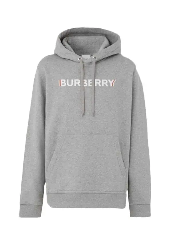 Burberry Logo Print Cotton Hoodie - Pale Grey Melange