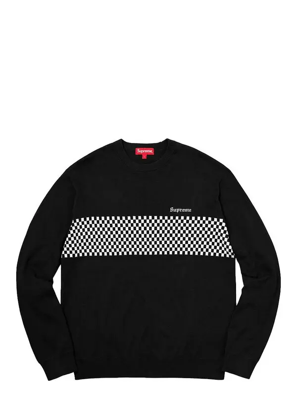 Supreme Checkered Panel Crewneck Sweatshirt - Black