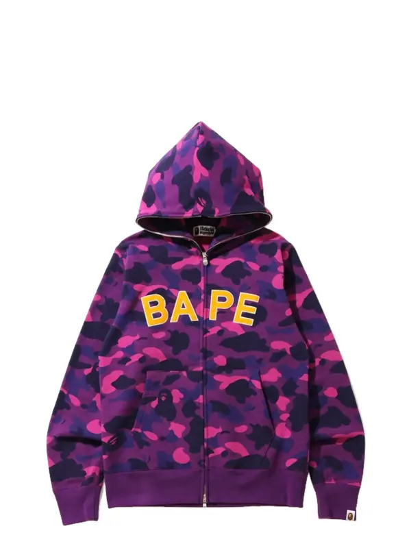 BAPE Camo Logo Full Zip Hoodie - Purple