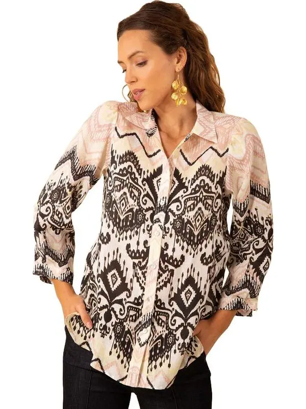 Hale Bob Adelyn Linen Top - Neutral