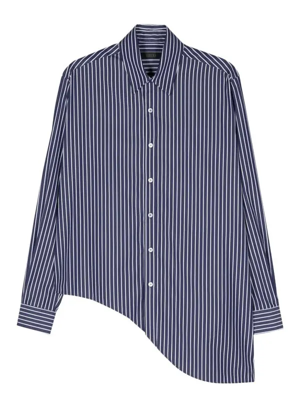 SSHEENA Slogan-print Striped Shirt - Blue