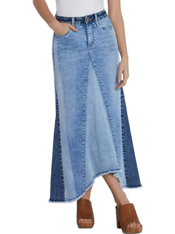 WASH LAB DENIM Patchwork Maxi Skirt - Patch Blues