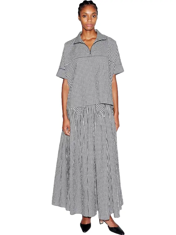 Rosetta Getty Gingham Zip-up Pullover Top - Black