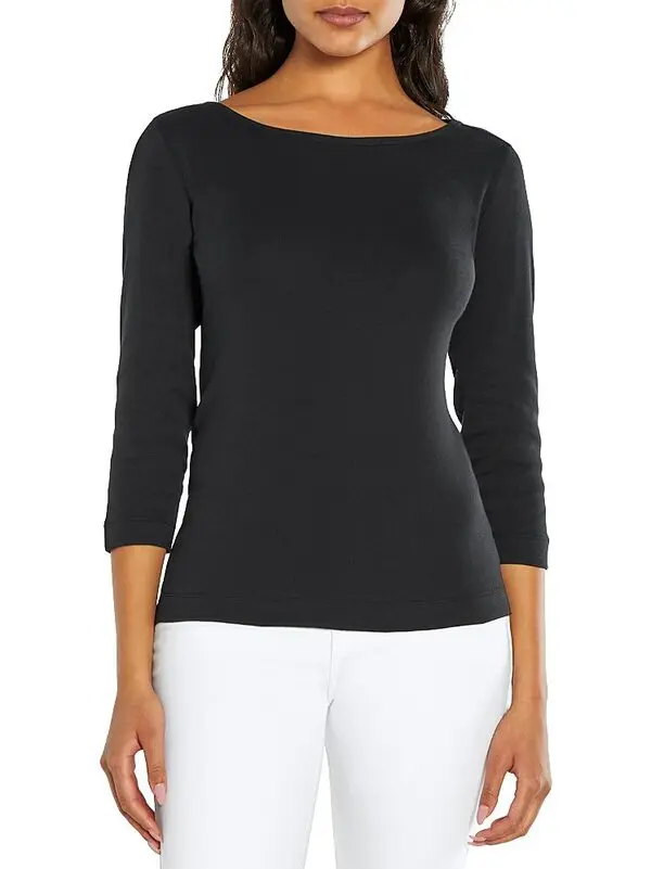 Three Dots Boat Neck Tee - Black
