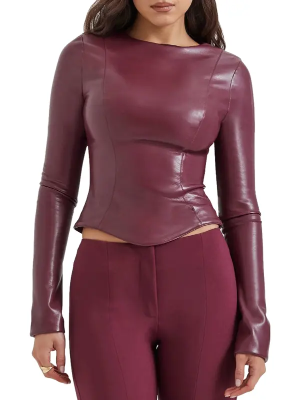 House Of Cb Mylah Faux Leather Top - Windsor Wine
