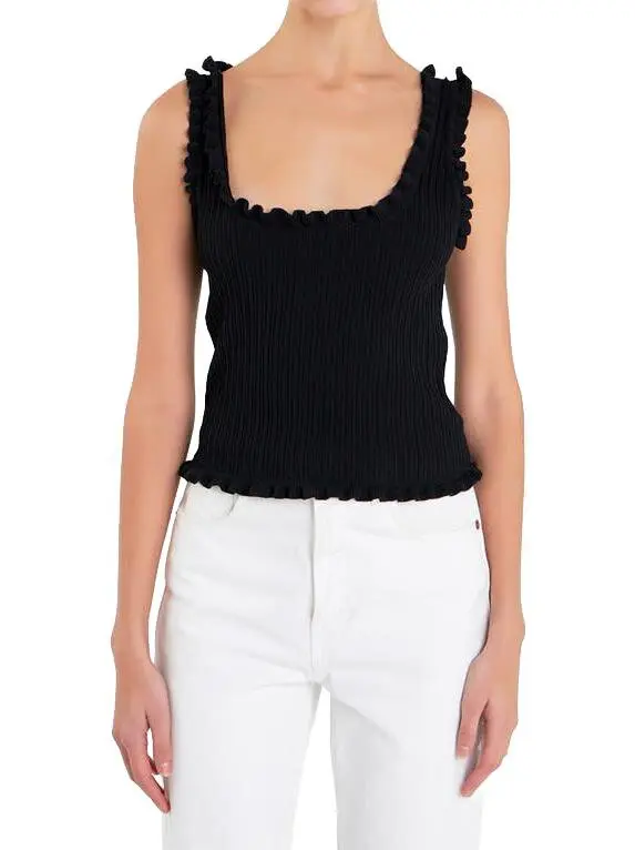 English Factory Ruffle Edge Rib Tank - Black