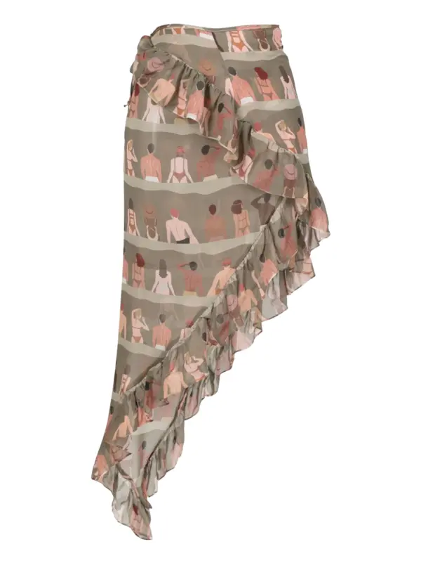 AMIR SLAMA Graphic-print Asymmetric Skirt - Green