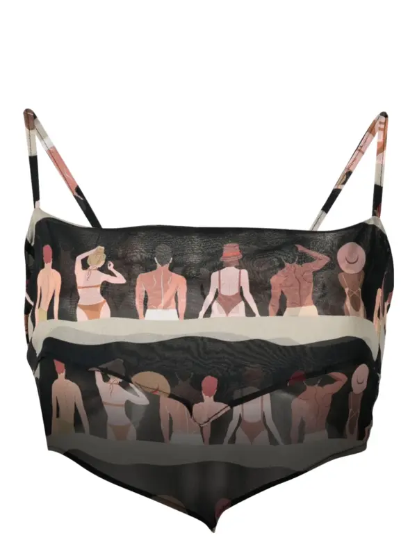 AMIR SLAMA Graphic-print Silk Cropped Top - Black