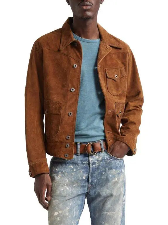 Double Rl Alston Roughout Leather Jacket - Brown