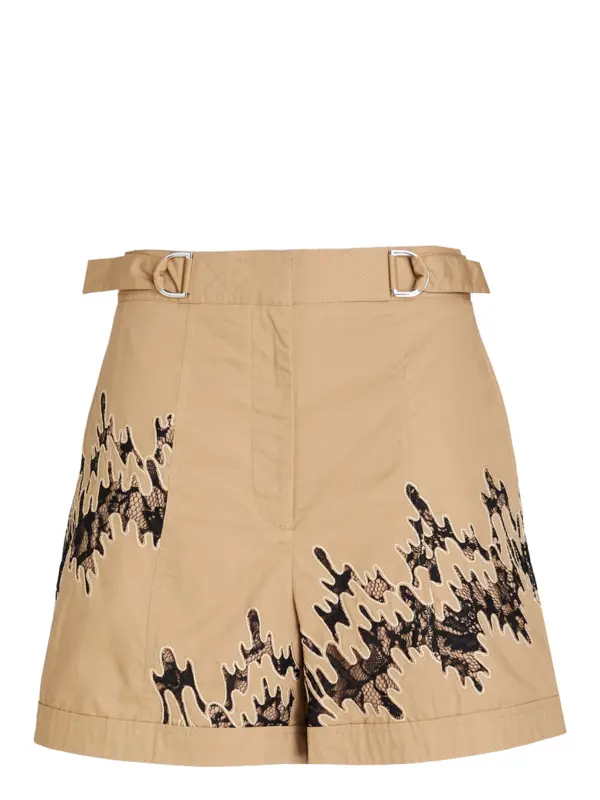 3.1 Phillip Lim Lace-trimmed Cotton Shorts - Sand